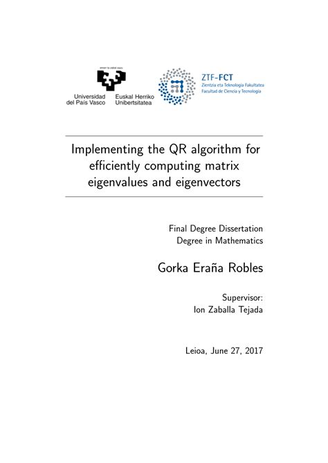 Implementing The Qr Algorithm For Efficiently Computing Matrix Docslib