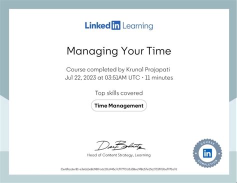 krunal prajapati on linkedin finished managing your time course