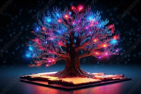 Futuristic Circuit Board Tree On Dark Background