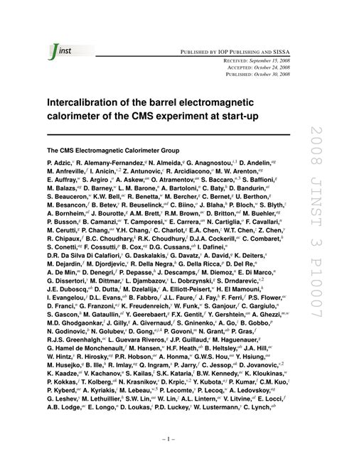 Pdf Intercalibration Of The Barrel Electromagnetic Calorimeter Of The Cms Experiment At Start Up