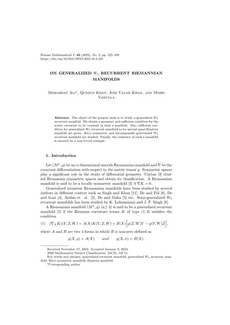 Pdf On Generalized W3 Recurrent Riemannian Manifolds