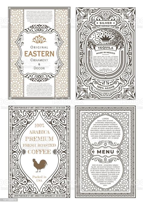 빈티지 벡터 세트 복고풍 카드입니다 템플릿 인사말 카드 테두리 또는 초대장 금선세공에 대한 스톡 벡터 아트 및 기타 이미지 금선세공 증명서 프레임 Istock