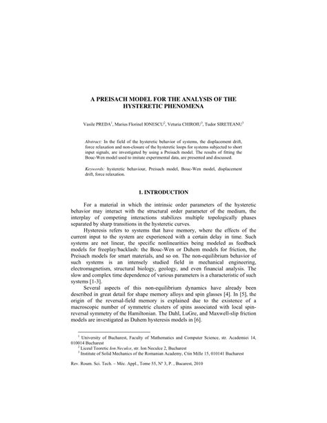 Pdf A Preisach Model For The Analysis Of The Hysteretic Phenomena