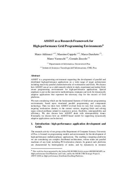 Pdf Assist As A Research Framework For High Performance Grid Programming Environments