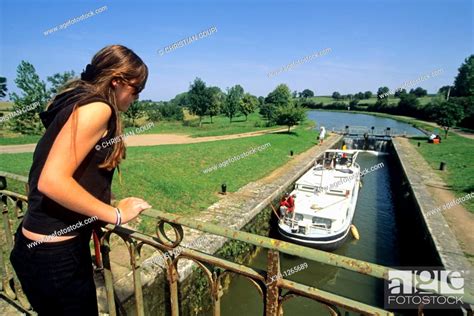 Passing Lock River Tourism On The Canal Of Nivernais Nievre