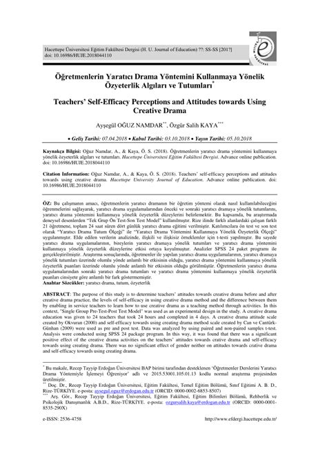 Pdf Teachers Self Efficacy Perceptions And Attitudes Towards Using Creative Drama
