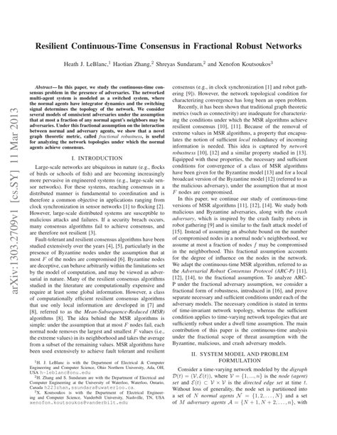 Pdf Resilient Continuous Time Consensus In Fractional Robust Networks