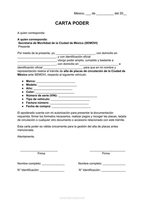 Carta Poder Semovi Para Alta De Placas 《 Ejemplos 2026