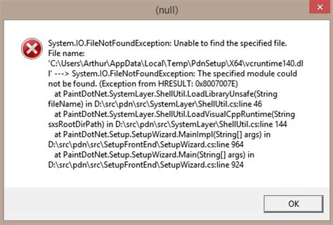 Installation Fails System IO FileNotFoundException Troubleshooting Bug Reports Paint