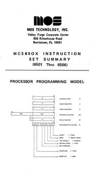 MCS X Instruction Set Summary MOS Technology Inc Free Download Borrow And Streaming