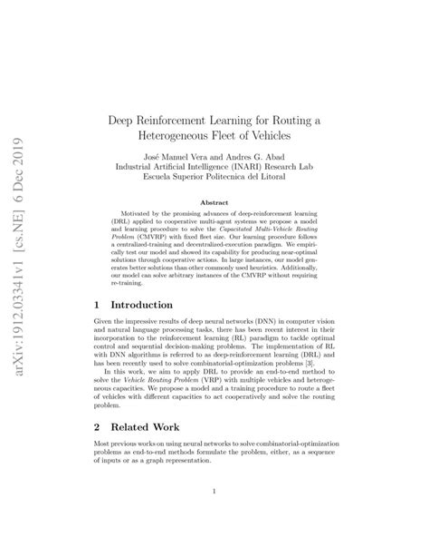 deep reinforcement learning for routing a heterogeneous fleet of