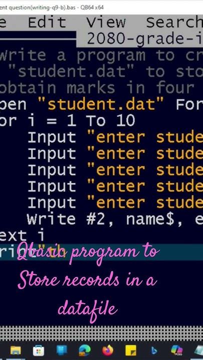 Qbasic Program To Store Records In A Data File Youtube