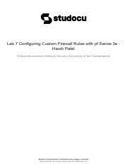 Guide To Configuring Custom Firewall Rules With PfSense For Course Hero