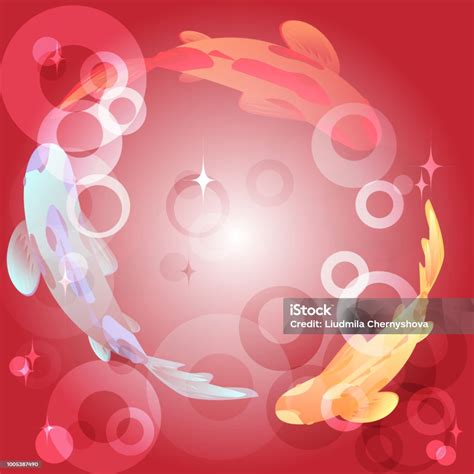 생선 잉어 잉어에 설정 빨간색 그라데이션 및 스파클링 분야의 배경 벡터 그림 Cyprinus 카 르 피 오입니다 비단잉어에 대한 스톡 벡터 아트 및 기타 이미지 Istock