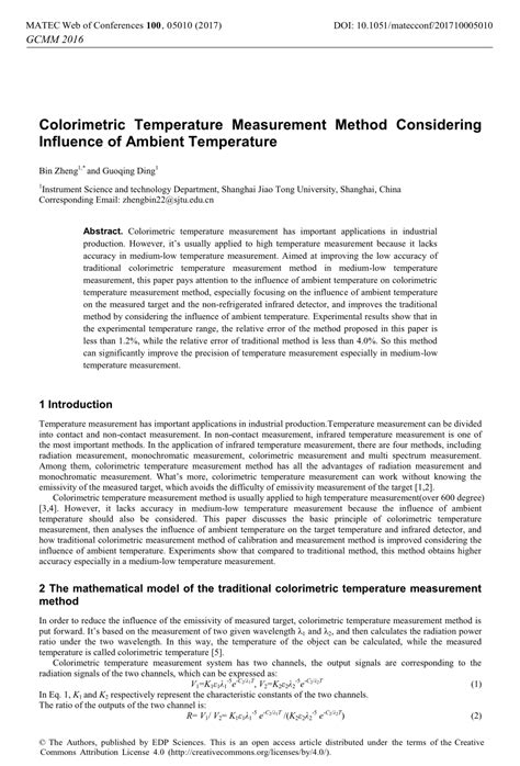 Pdf Colorimetric Temperature Measurement Method Considering Influence