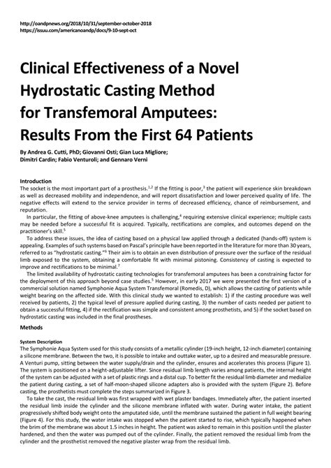 Pdf Clinical Effectiveness Of A Novel Hydrostatic Casting Method For Transfemoral Amputees