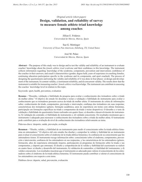 Pdf Design Validation And Reliability Of Survey To Measure Female