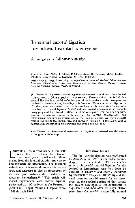 Pdf Proximal Carotid Ligation For Internal Carotid Aneurysms