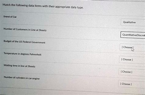 Solved Texts Match The Following Data Items With Their Appropriate