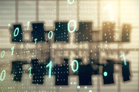 Premium Photo Abstract Virtual Binary Code Sketch On A Modern Boardroom Background Hacking And
