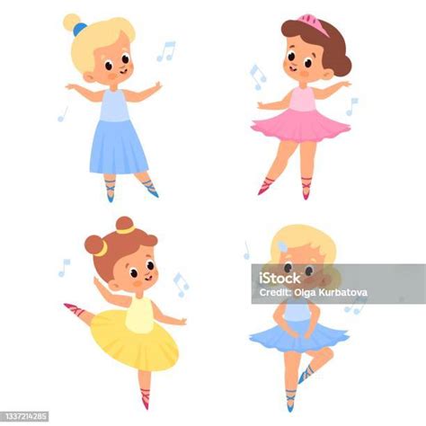 여자 귀여운 투투와 포인티 슈즈를 입은 뷰티 키즈 발레리나 다양한 포즈를 취하는 젊은 발레 댄서 로맨틱한 캐릭터 안무 자세로 아이들을 춤추는 아이들 벡터 집합