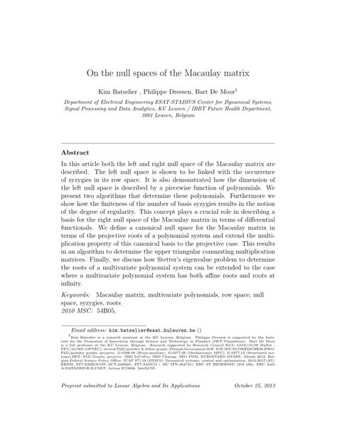 Pdf On The Null Spaces Of The Macaulay Matrix