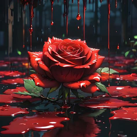 A Red Rose With Blood Dripping Down The Petals Premium Ai Generated Image