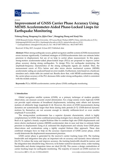 Pdf Improvement Of Gnss Carrier Phase Accuracy Using Mems Accelerometer Aided Phase Locked