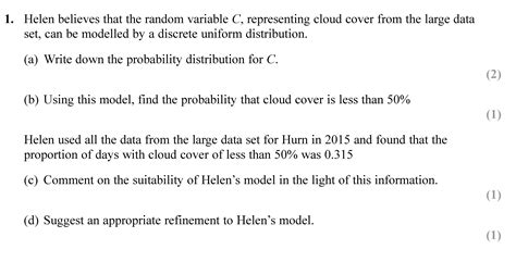 A Level Edexcel Maths Statistics Hypothesis Testing Helen Believes That The Random V