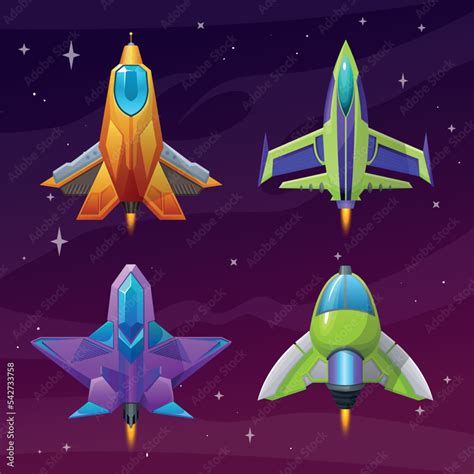 Set Of Vector Cartoon Space Ships And Rockets For Arcade Games Computer Games Shooter Games