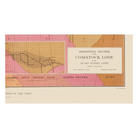 Historic Mine Map Nevada Comstock Lode Sutro Tunnel Geology Becker