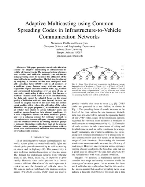 Pdf Adaptive Multicasting Using Common Spreading Codes In Infrastructure To Vehicle
