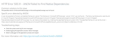 Web Application Using Cnet Core Internal Server Error 500 Stack