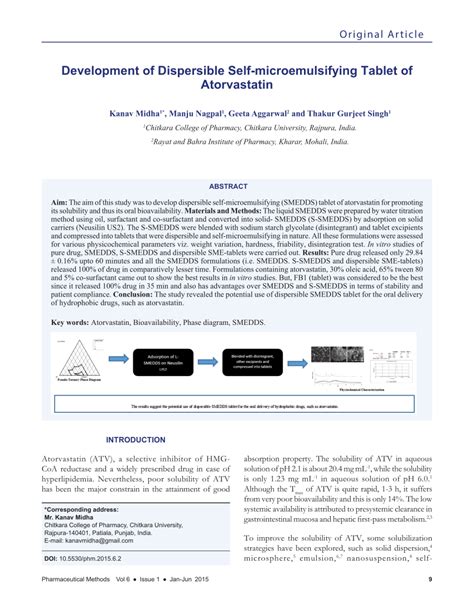 Pdf Development Of Dispersible Self Microemulsifying Tablet Of Atorvastatin