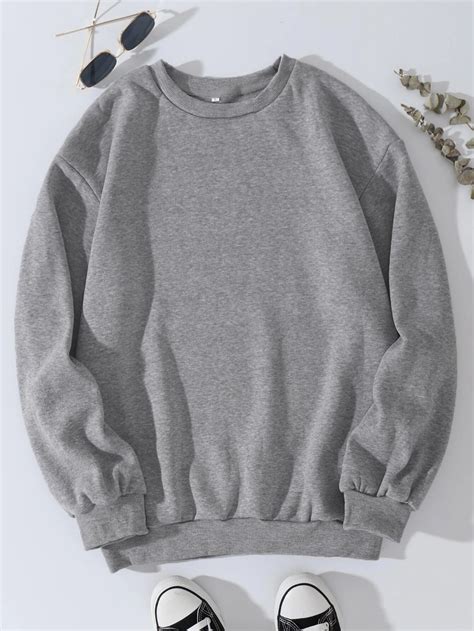 Solid Drop Shoulder Thermal Lined Sweatshirt