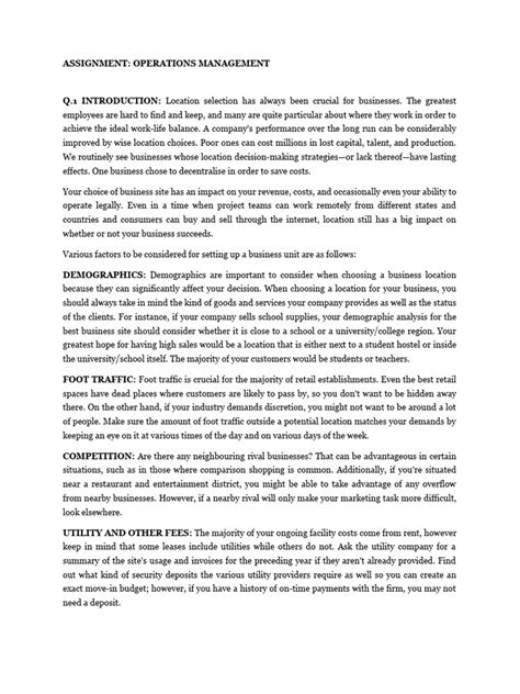 Assignment Operations Management Pdf