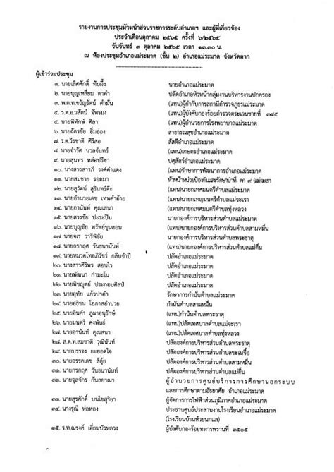 รายงานการประชุมหัวหน้าส่วนราชการระดับอำเภอฯ และผู้เกี่ยวข้อง