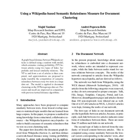 Using A Wikipedia Based Semantic Relatedness Measure For Document