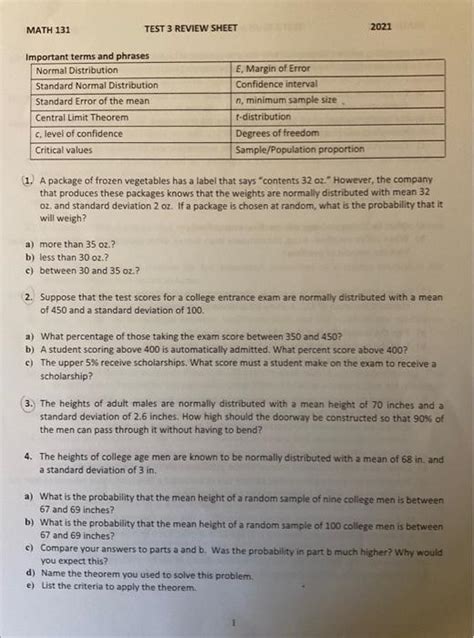 Solved Math 131 Test 3 Review Sheet 2021 1 A Package Of