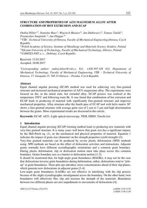 Pdf Structure And Properties Of Az31 Magnesium Alloy After