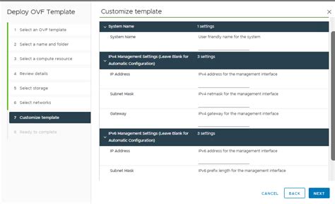 Input Fields During Ova Deployment Vmware Vsphere