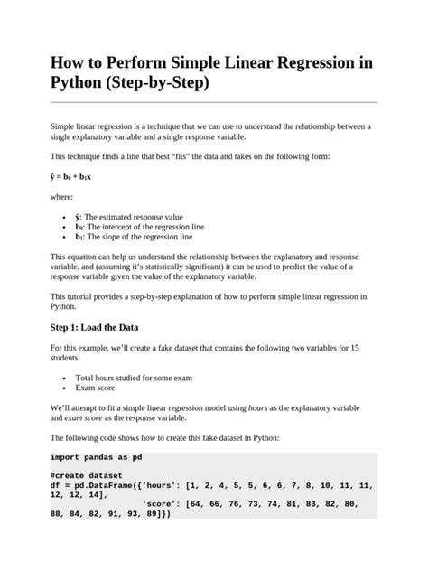 How To Perform Simple Linear Regression In Python Pdf Coefficient Of Determination Linear