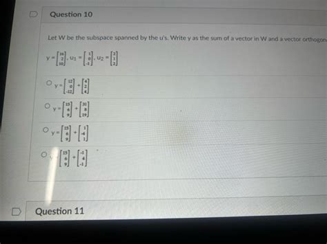 solved question 10 let w be the subspace spanned by the u s