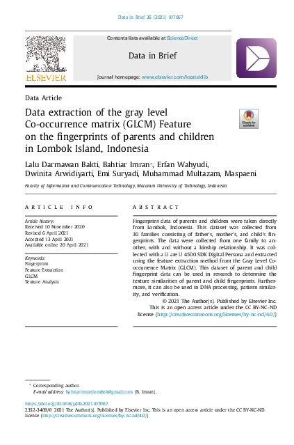 Pdf Data Extraction Of The Gray Level Co Occurrence Matrix Glcm Feature On The Fingerprints