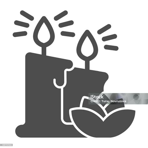 왁스 양초와 연꽃 단단한 아이콘 위생 루틴 개념 흰색 배경에 미용실 표지판 글리프의 두 개의 촛불과 꽃 아이콘 벡터 그래픽 0명에 대한 스톡 벡터 아트 및 기타 이미지