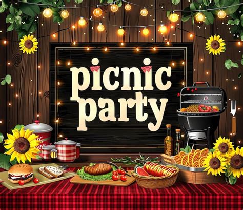 A Table With A Sign That Says Picnic Party On It Premium Ai Generated