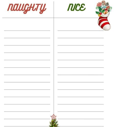 Naughty Nice Blank Printable Checklist For Planner Holiday Gift List Instant Download Legal