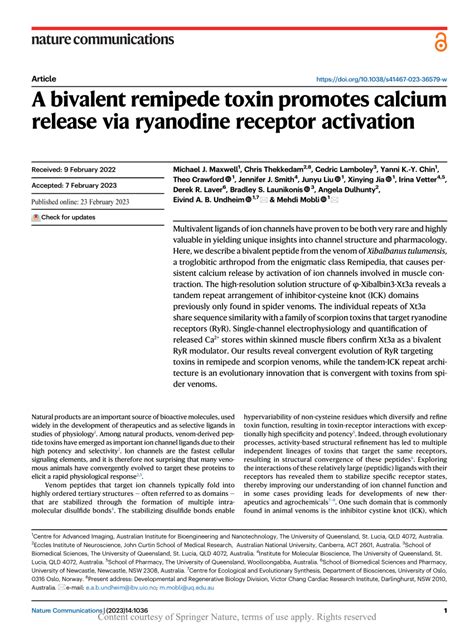 Pdf A Bivalent Remipede Toxin Promotes Calcium Release Via Ryanodine