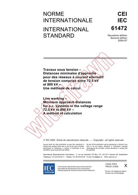 Iec 61472 2004 Live Working Minimum Approach Distances For A C Systems In The Voltage Range