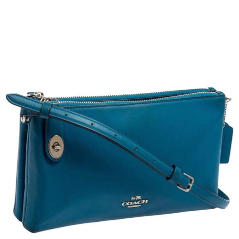 Coach Coach Teal Blue Leather Crosby Double Zip Crossbody Bag